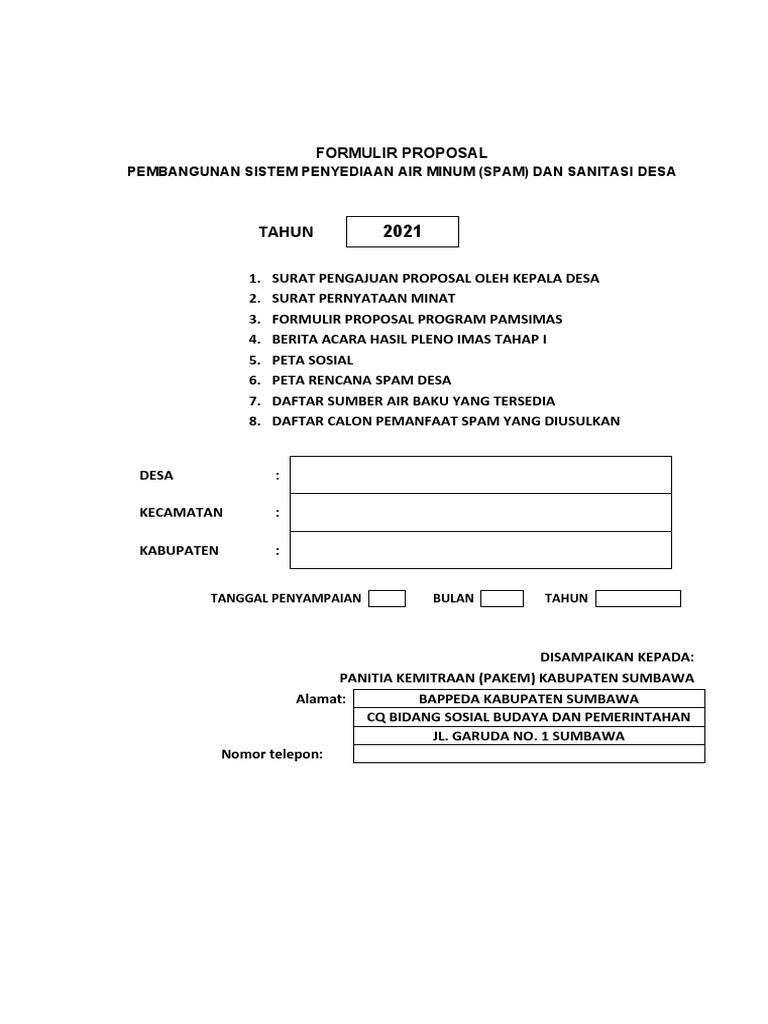 Proposal Desa Program Pamsimas Iii Ta 2020 | PDF