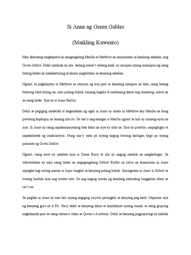 Si Anne NG Green Gables | PDF