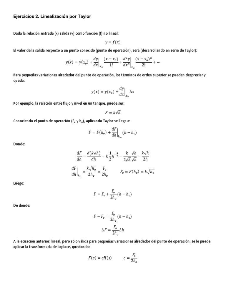Ejercicios 2. Linealización Por Taylor | PDF | Linealidad | Sistema de ...