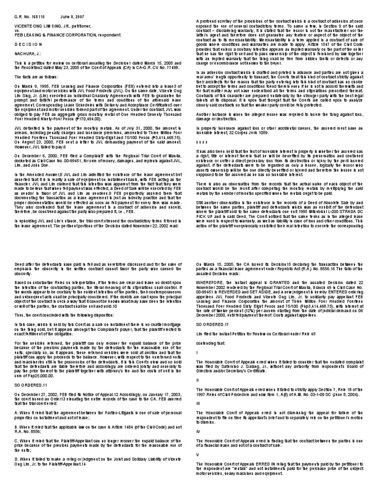 G.R. No. 168115 June 8, 2007 VICENTE ONG LIM SING, JR., Petitioner, vs ...