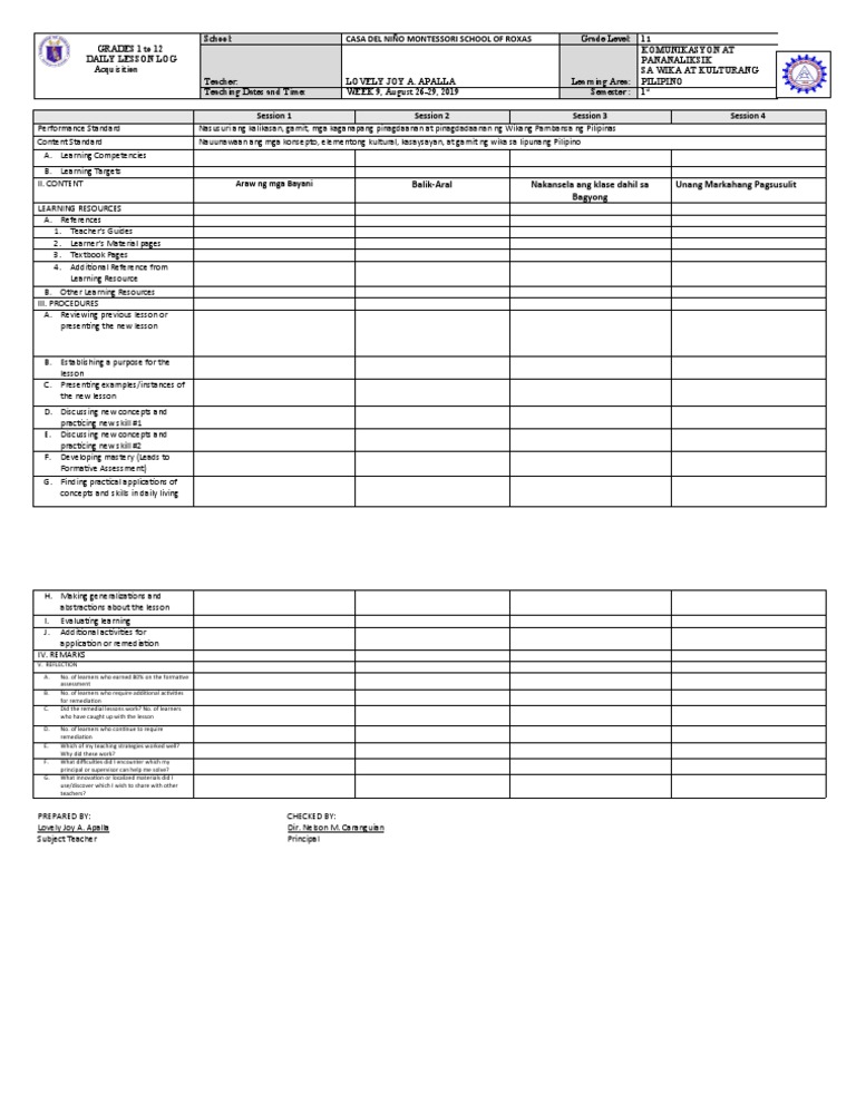 Grade 11 DLL Komunikasyon Q1 Week 9 | PDF | Teachers | Pedagogy