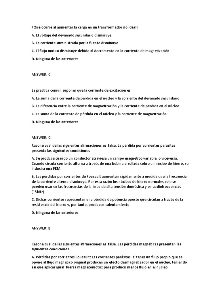 Banco de Preguntas 1P | PDF | Transformador | Inductor