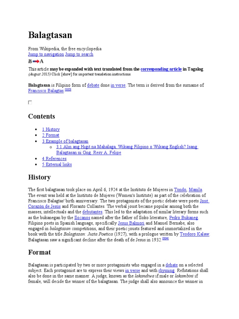 Balagtasan: Balagtasan Is Filipino Form of | PDF | Spanish Language ...