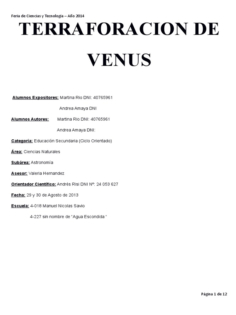 Terratransformacion de Venus | PDF | Venus | Atmósfera