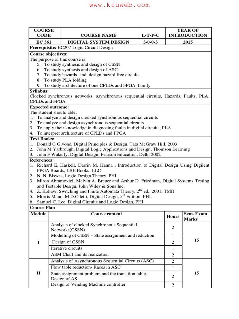 EC 361 DSD Syllabus | PDF | Field Programmable Gate Array | Digital Electronics