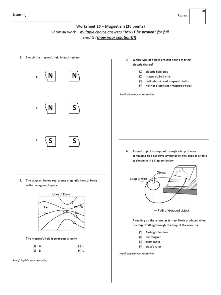 Show All Work - Multiple Choice Answers "MUST Be Proven" For Full ...