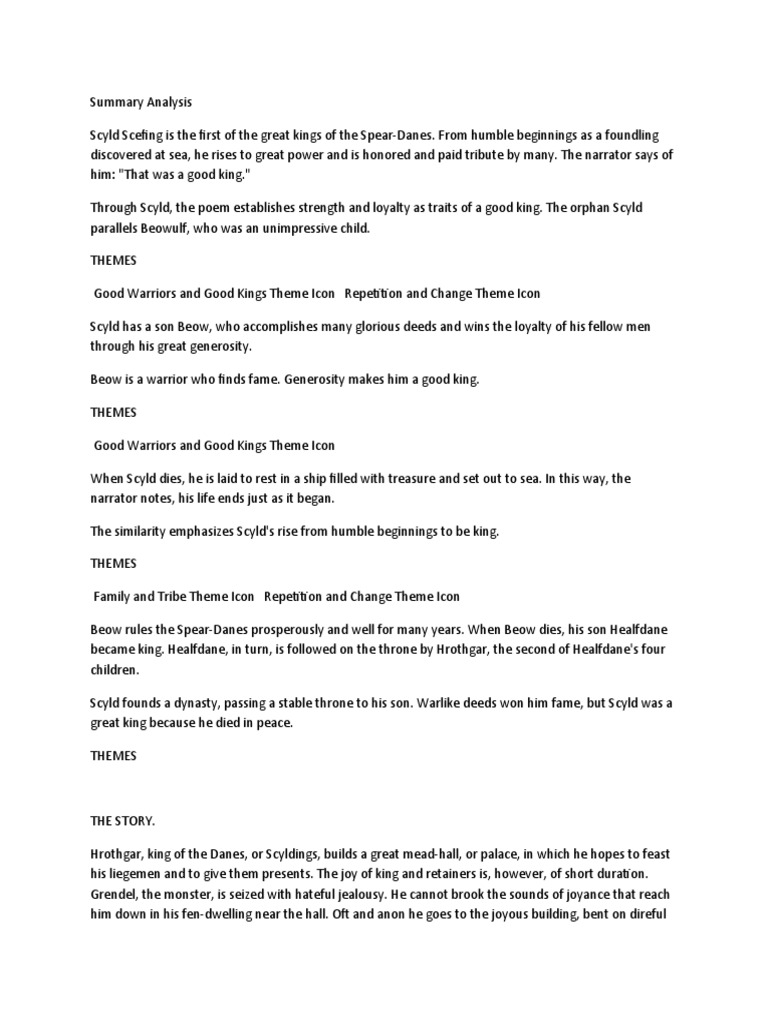 A Summary of Key Events and Themes in Beowulf | PDF | Beowulf ...