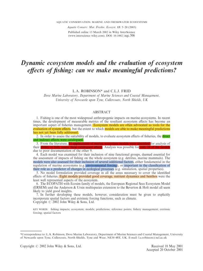 Dynamic Ecosystem Models and The Evaluation of Ecosystem Effects of ...