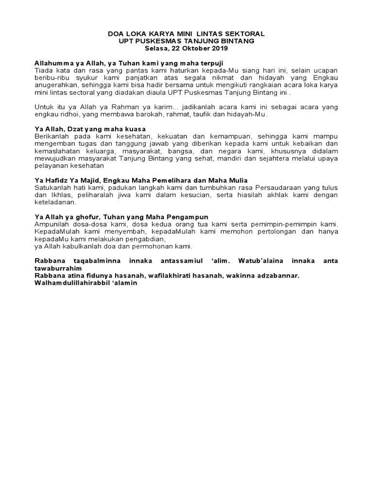 Doa Loka Karya Puskes | PDF