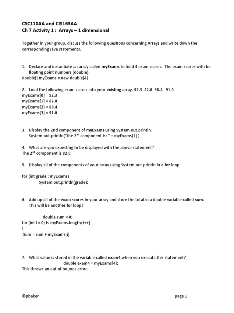 CH 7 Activity 1 - Arrays 1 Dimensional | PDF