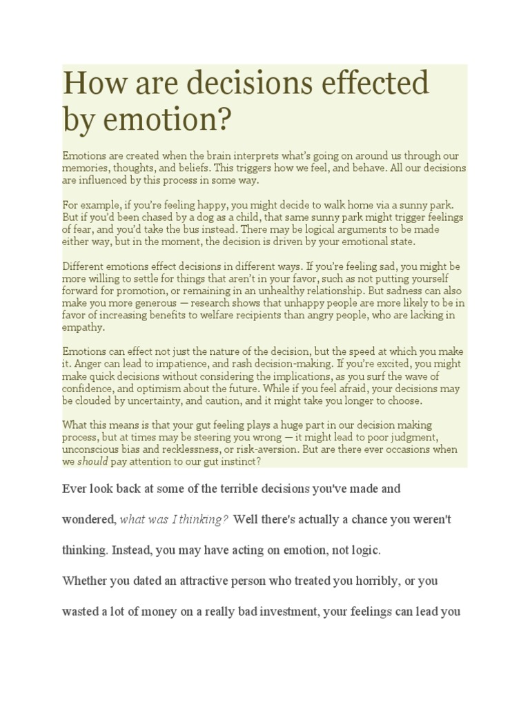 How Are Decisions Effected by Emotion? | PDF | Feeling | Emotions