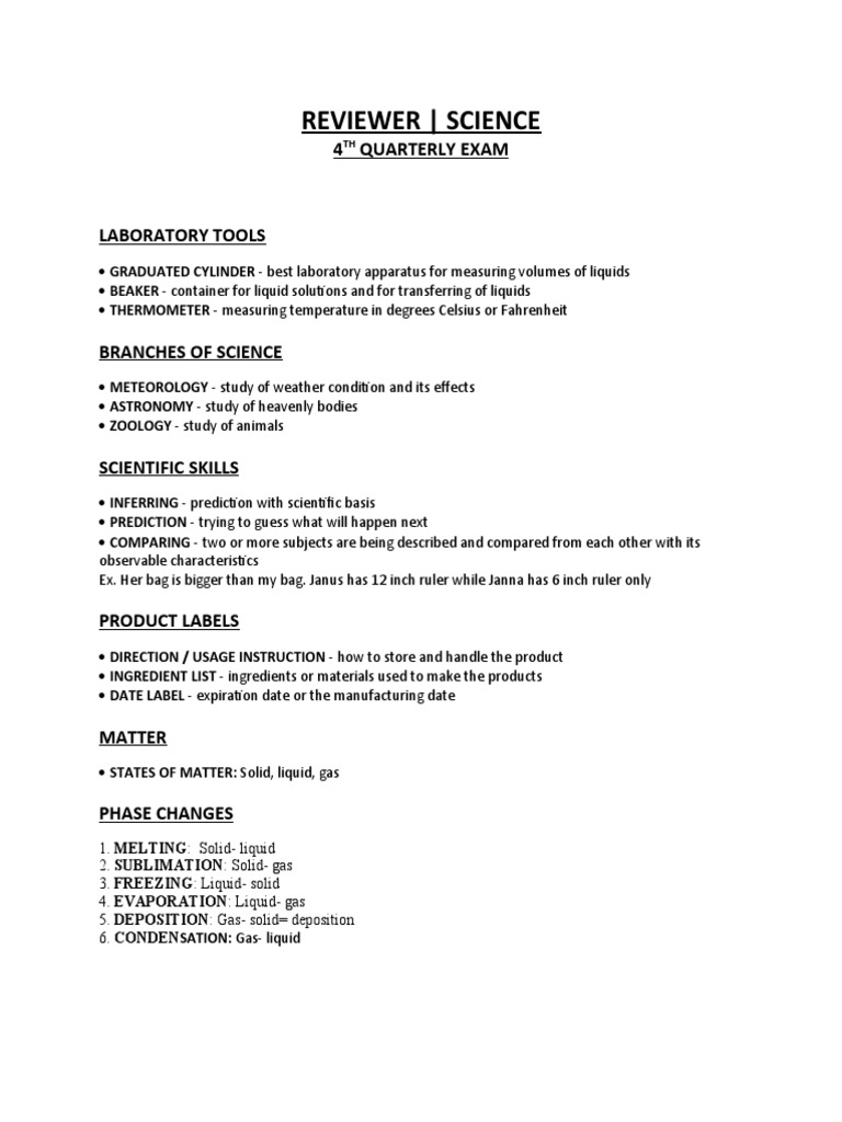 Science Review Guide for 4th Quarter | PDF | Soil | Sun