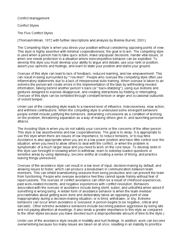 5 Conflict Management Styles | PDF | Action (Philosophy) | Psychology