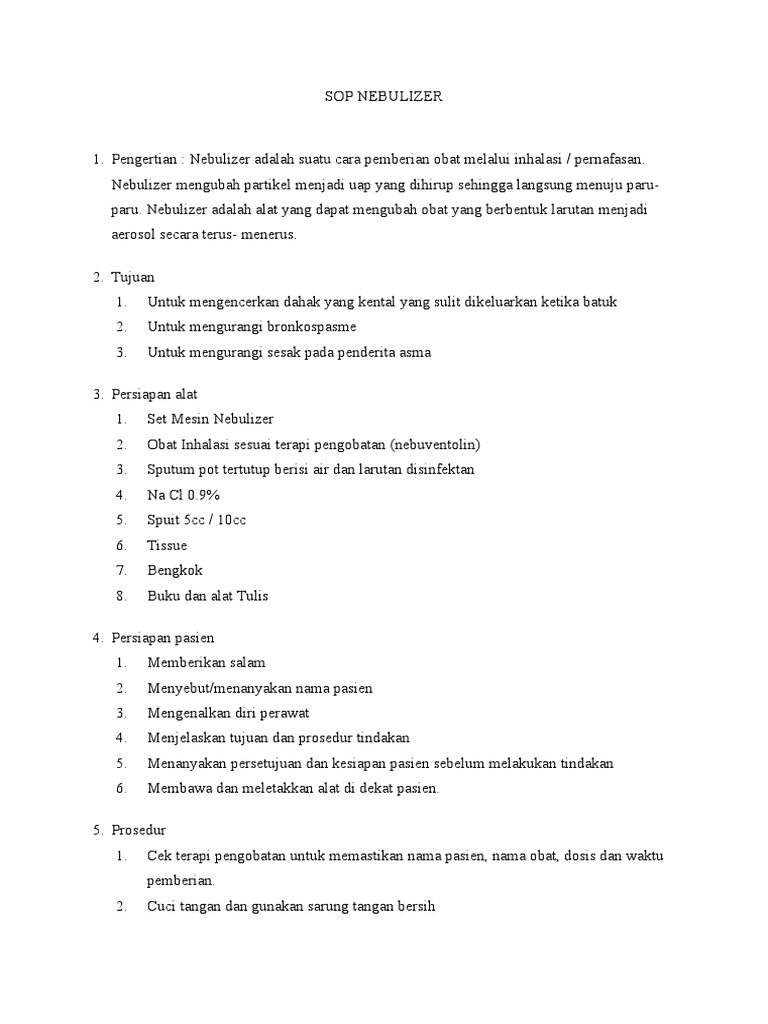Panduan SOP Penggunaan Nebulizer | PDF