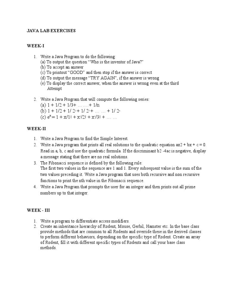Java Lab Exercises Pdf Class Computer Programming Inheritance Object Oriented Programming