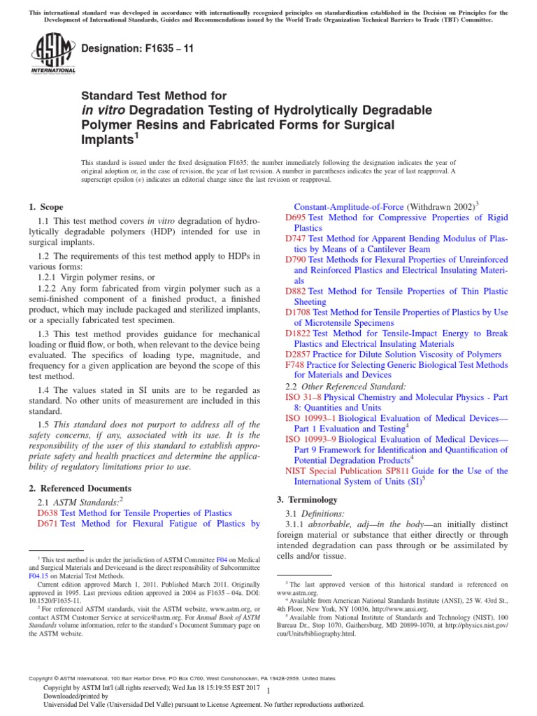 Astm F1635.6677 Degradación Hidrolítica | PDF | Biodegradation | Polymers