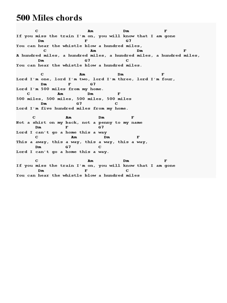 500 Miles Chords | PDF