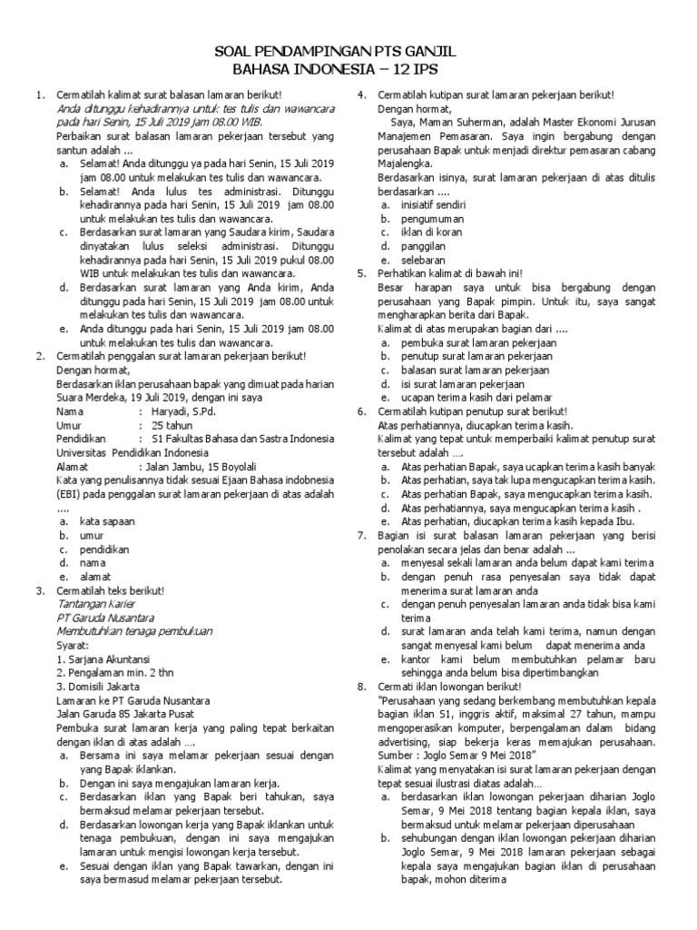 Soal Pts B.indo Kls 12 | PDF