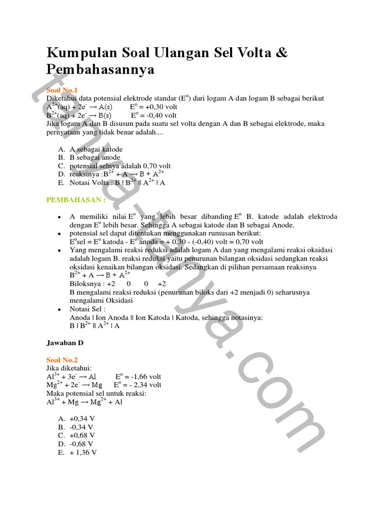 Kumpulan Soal Ulangan Sel Volta | PDF
