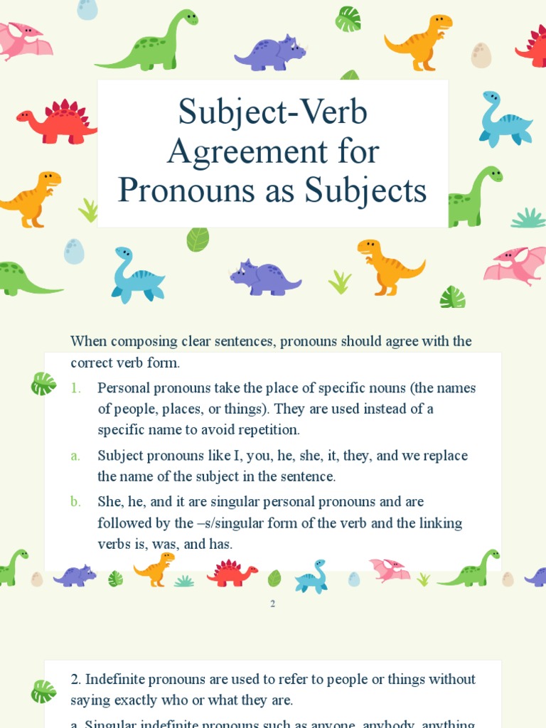 Subject-Verb Agreement For Pronouns As Subjects | PDF