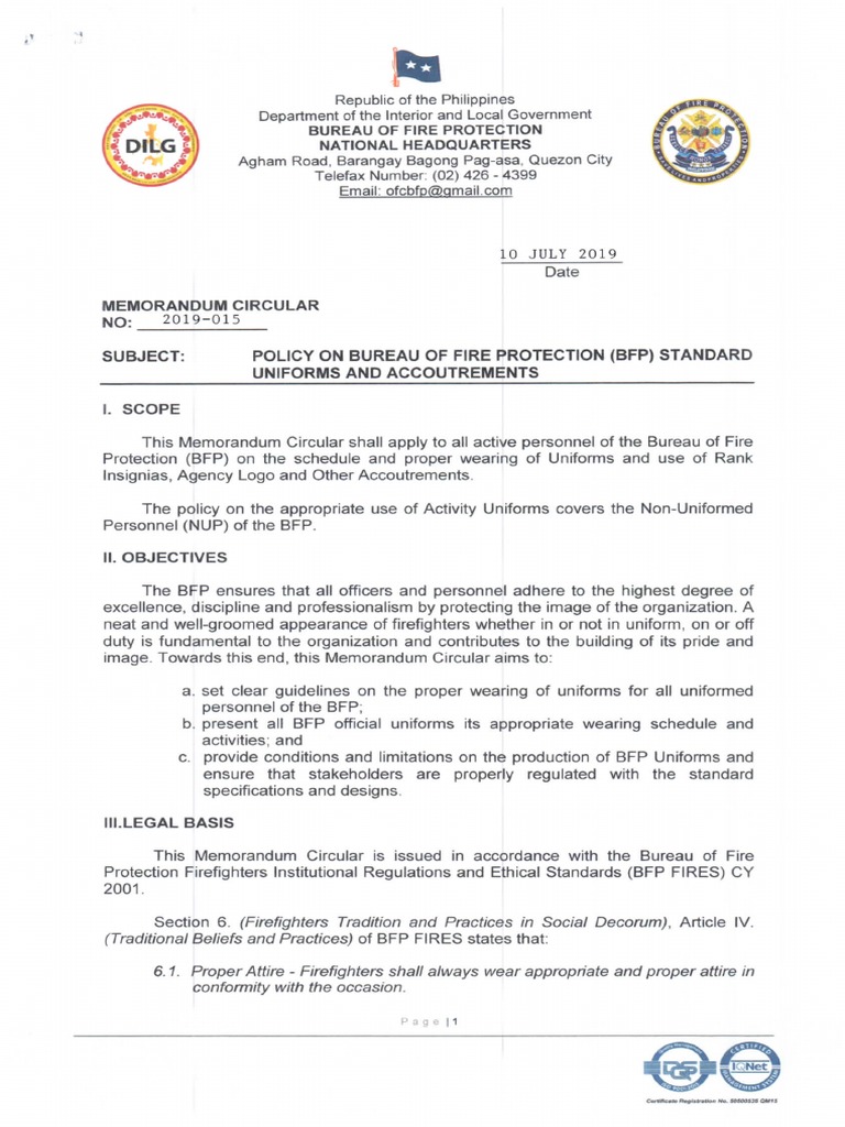 BFP Uniform Policy PDF | PDF