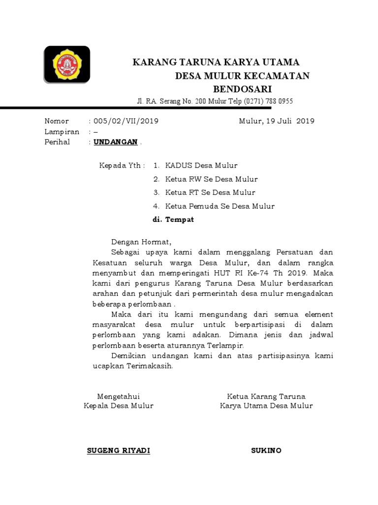 Undangan Lomba HUT RI Desa Mulur | PDF