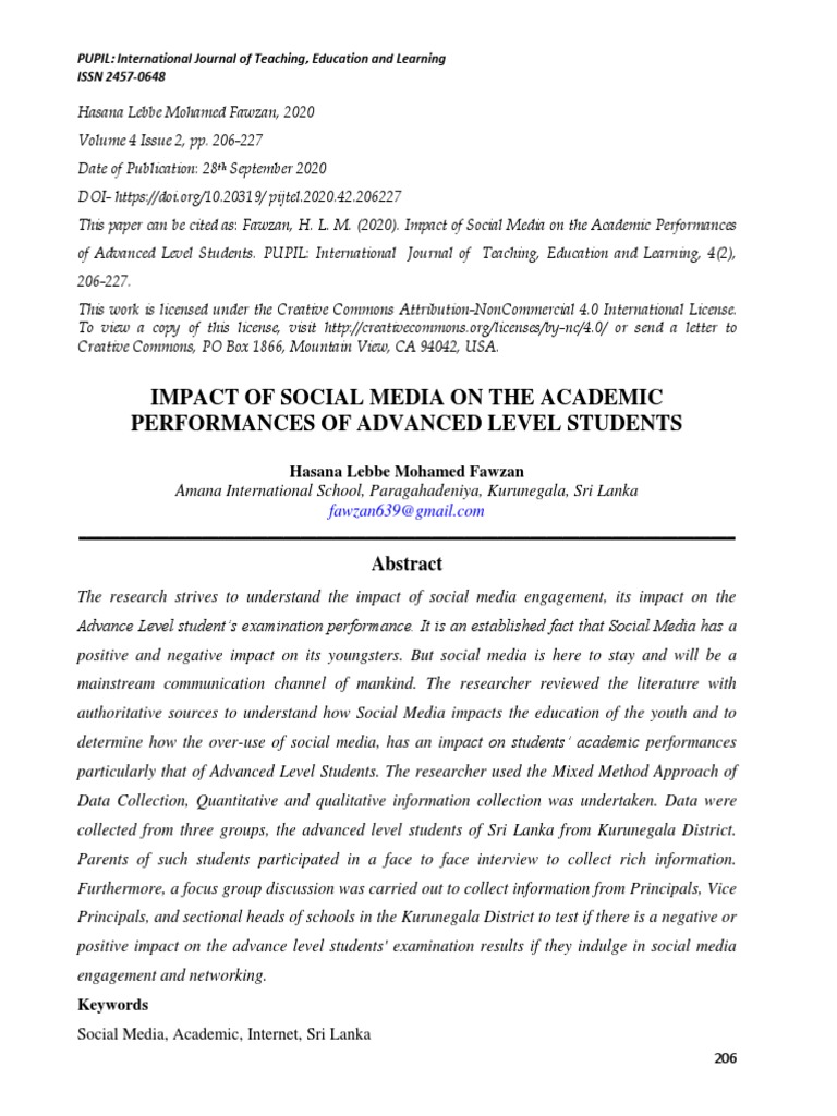 Impact of Social Media On The Academic Performances of Advanced Level ...