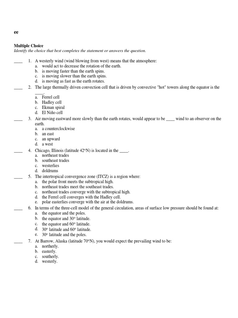 General Circulation Quiz | PDF | Atmospheric Circulation | Wound