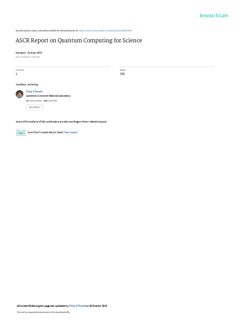 ASCR Report On Quantum Computing For Science: October 2015 | PDF | Quantum Computing | Time ...