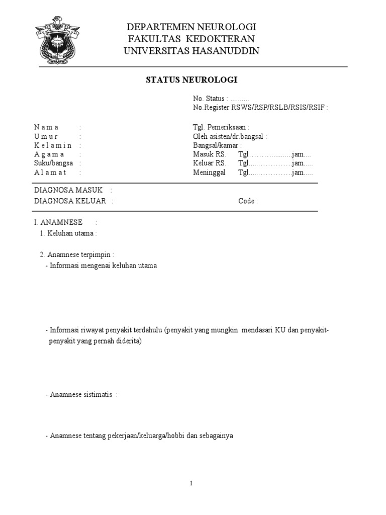 Lembar Status Koas Neurologi | PDF
