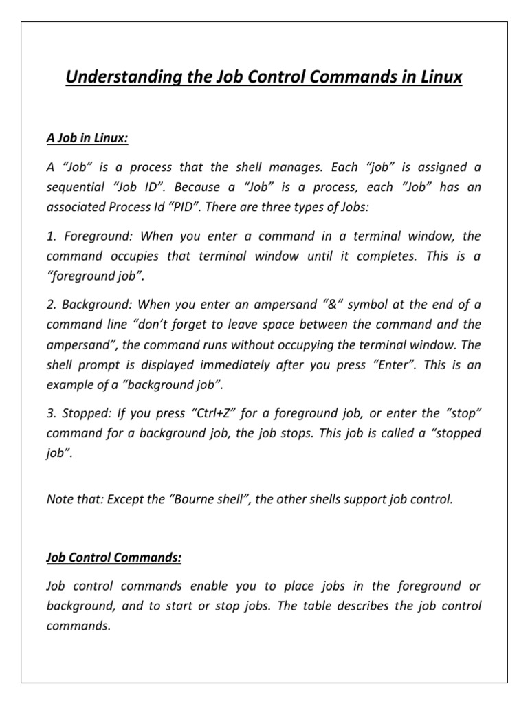 Understanding The Job Control Commands in Linux | PDF | Operating ...