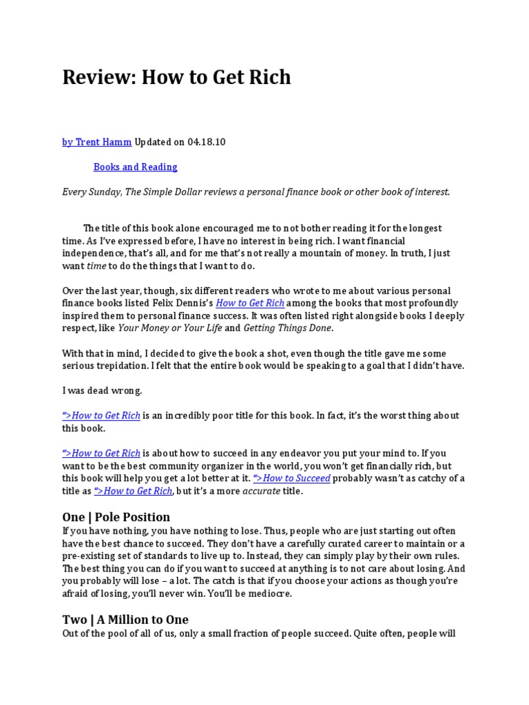 Review: How To Get Rich: by Trent Hamm Books and Reading | PDF | Luck