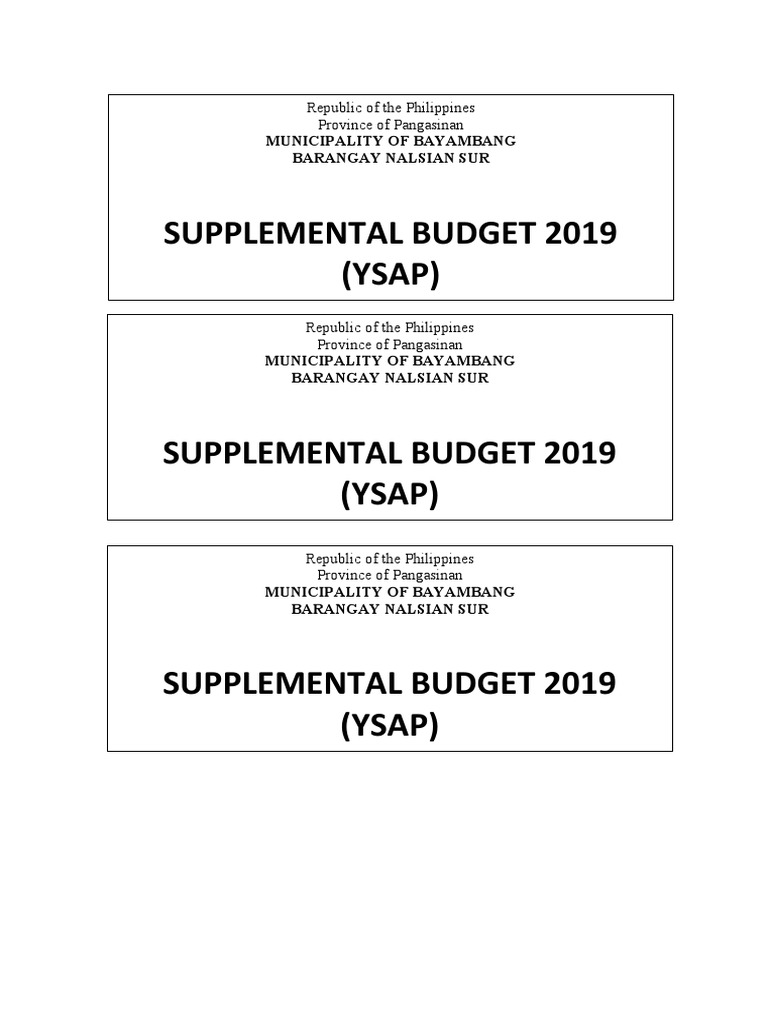 Supplemental Budget 2019 (YSAP) : Municipality of Bayambang Barangay ...