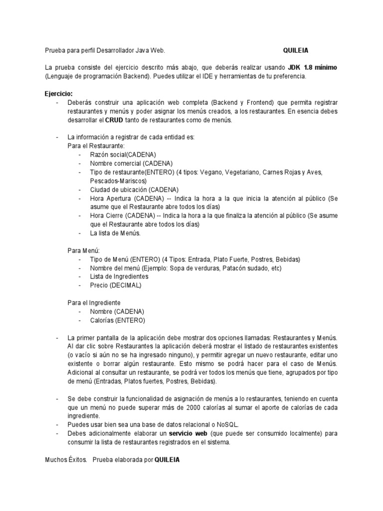 Prueba Java Web 012 - QUILEIA | PDF | Java (lenguaje de programación) | Red mundial