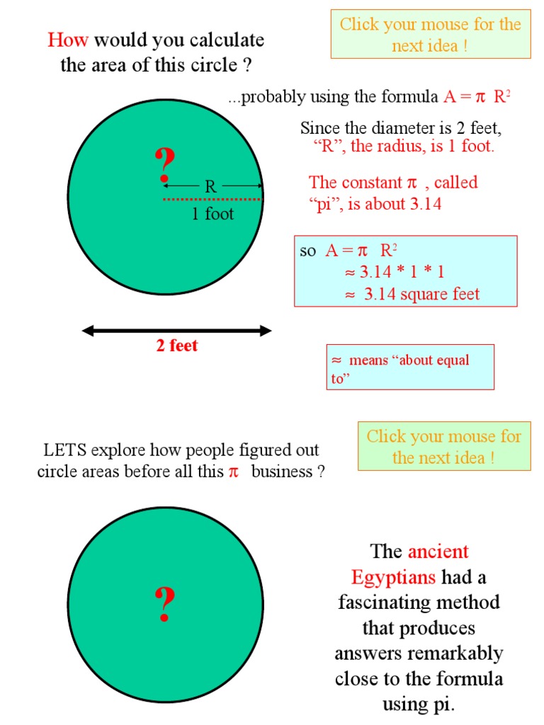 Area Calculation of a Circle Using Pi | PDF | Area | Pi