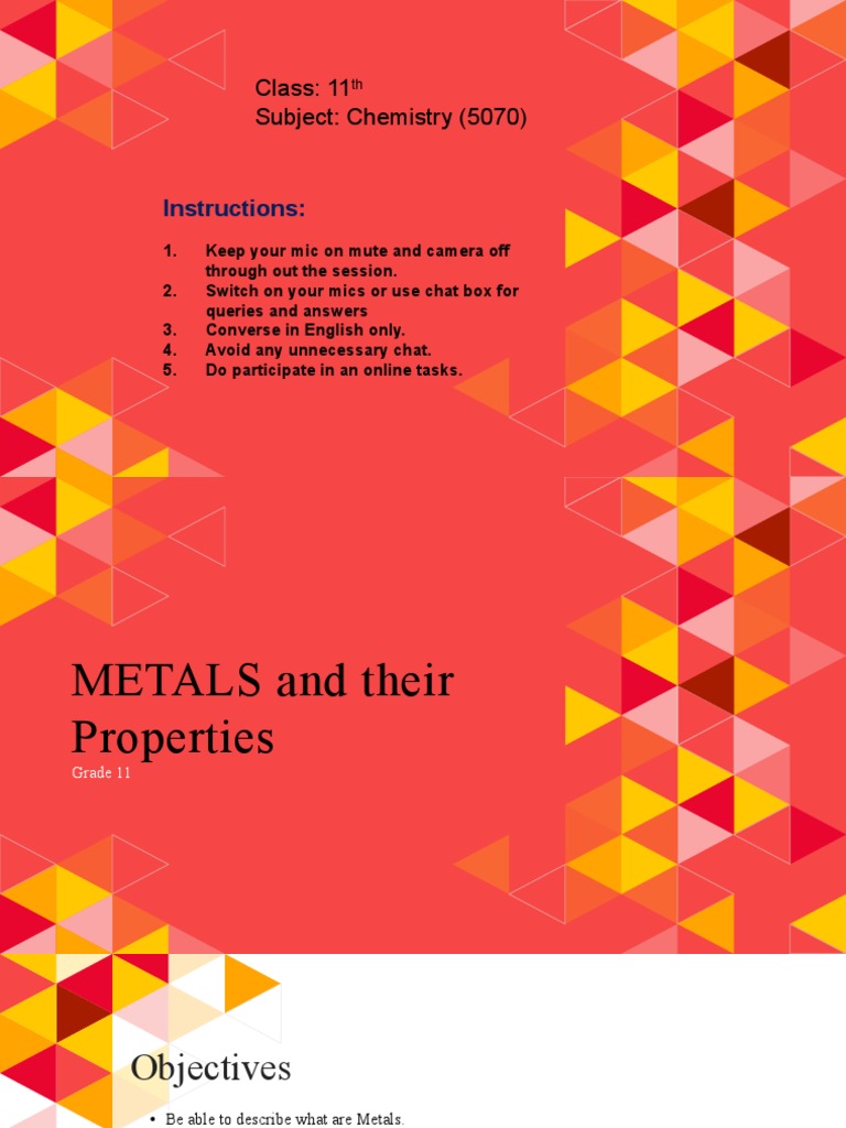 Metals and Their Properties for Grade 11 | PDF | Metals | Chemical Bond