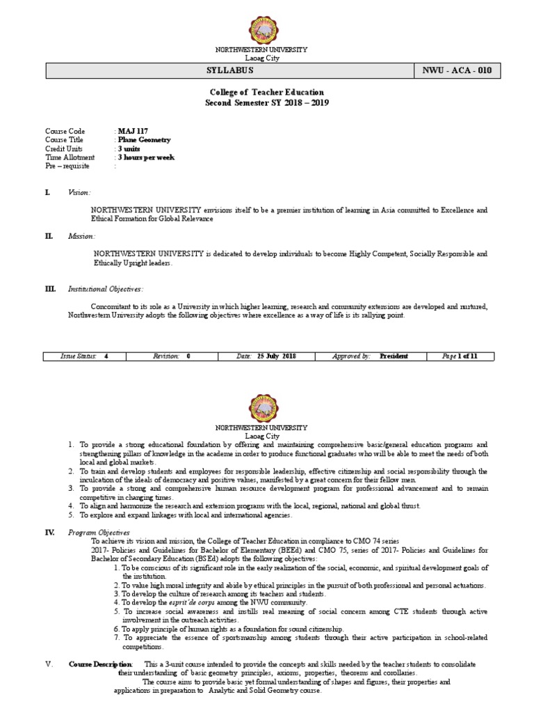 Syllabus Plane Geometry | PDF | Triangle | Perpendicular