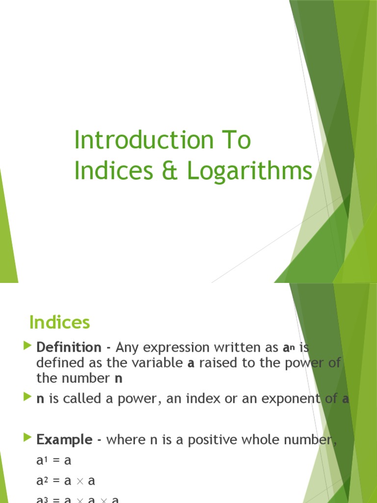 Introduction To Indices & Logarithms | PDF | Logarithm | Exponential ...