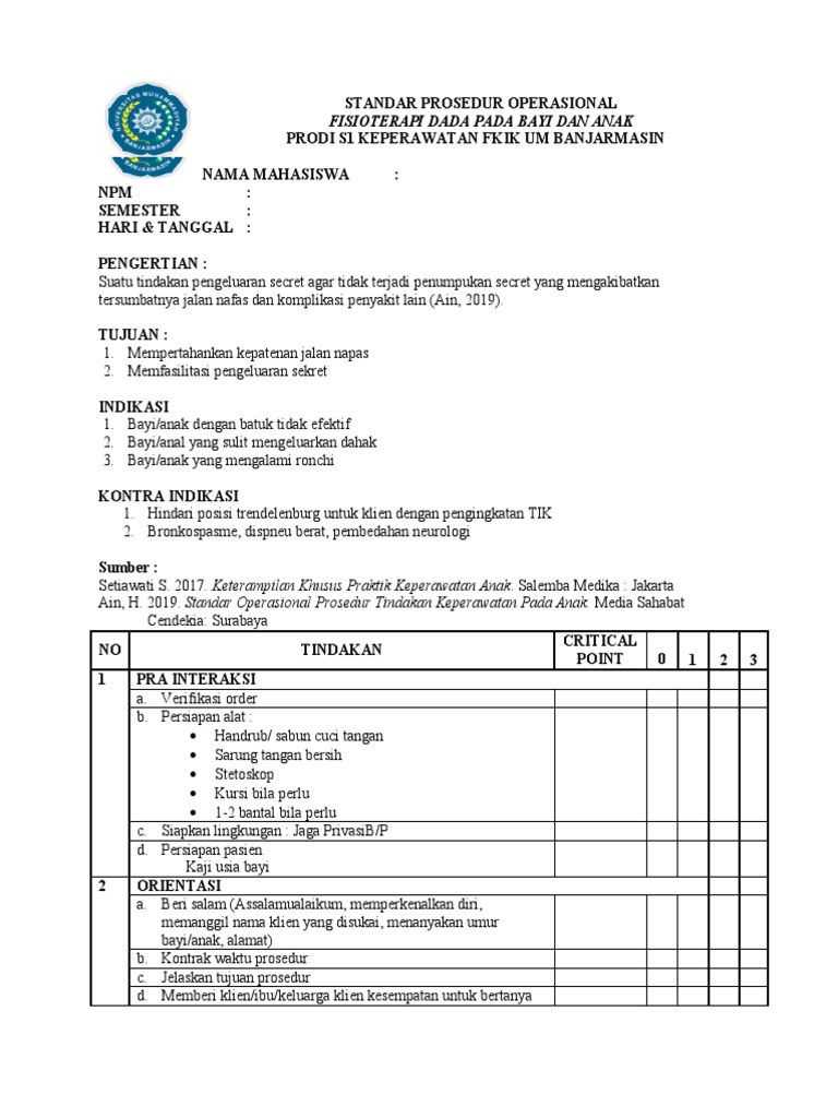 SPO Fisioterapi Dada Bayi & Anak | PDF
