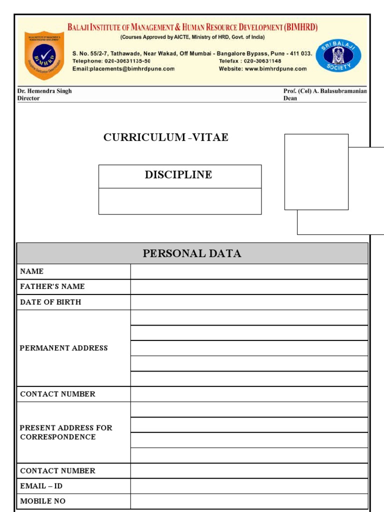 Blank CV Format | PDF
