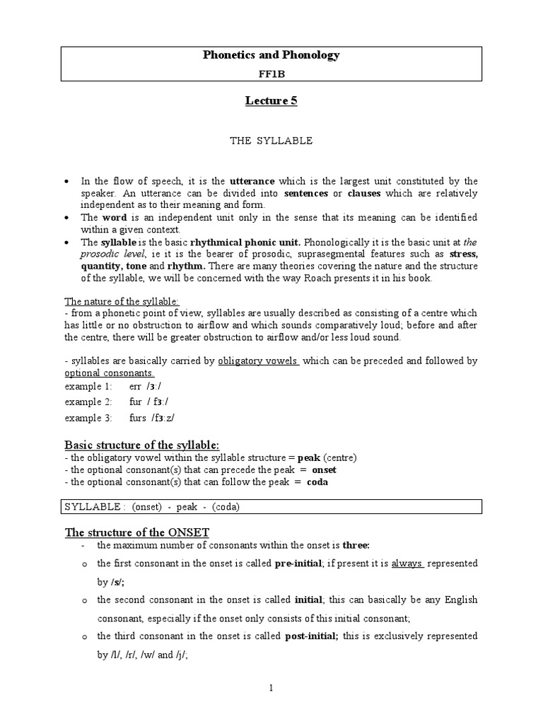 The Syllable Structure | PDF | Syllable | Stress (Linguistics)