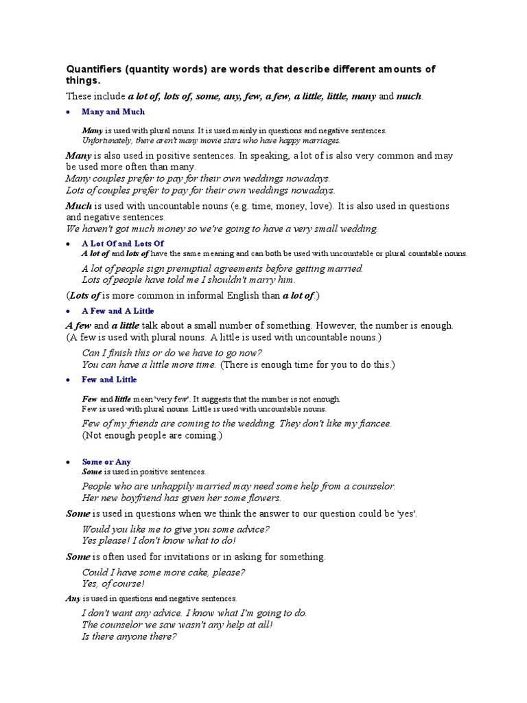 Quantifiers (Quantity Words) Are Words That Describe Different Amounts ...