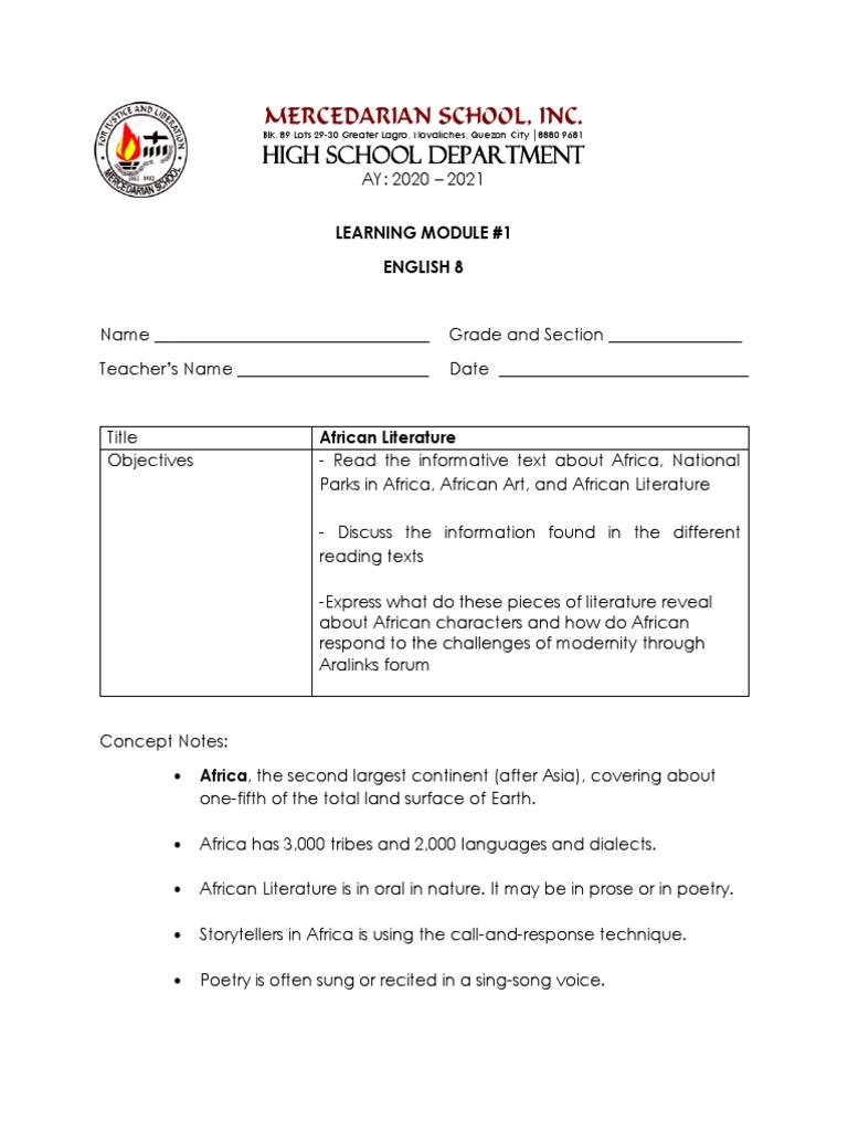 Module 1 - African Literature PDF | PDF | Poetry