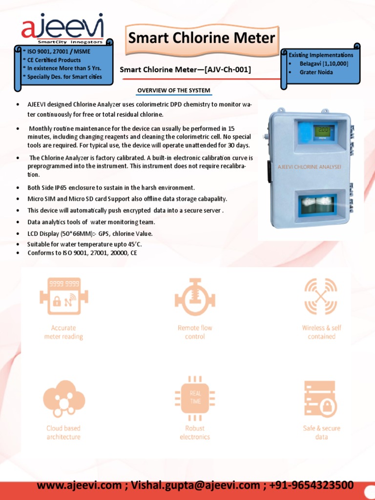 Smart Chlorine Monitoring Device for Water Systems: Specifications and ...