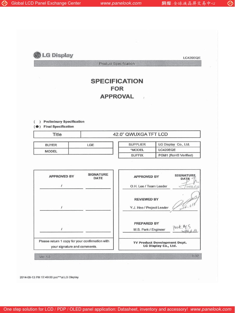 LCD Panel Specs for TV Developers | PDF | Liquid Crystal Display ...