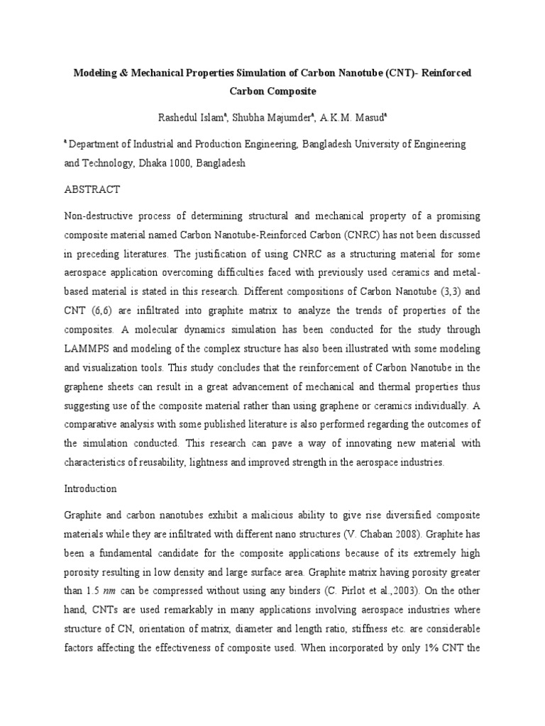 Modeling & Mechanical Properties Simulation of Carbon Nanotube (CNT ...