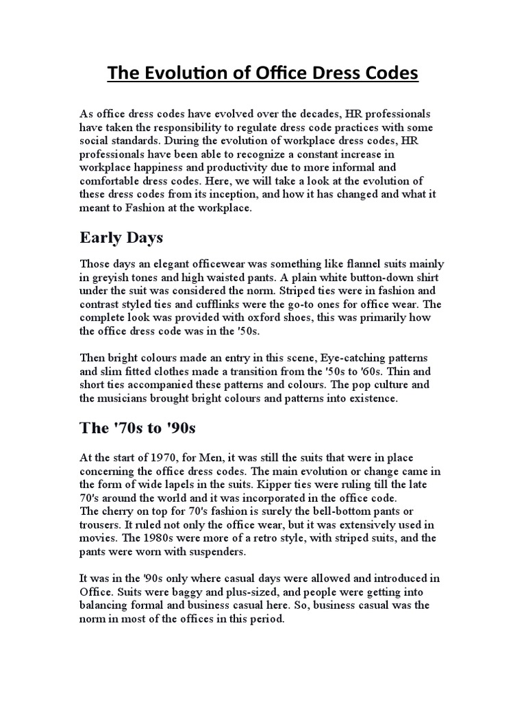 The Evolution of Office Dress Codes | PDF | Necktie | Trousers