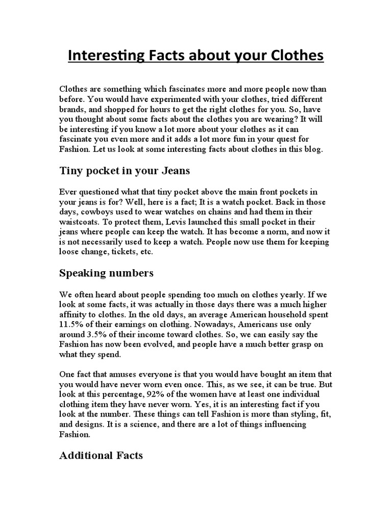 Interesting Facts About Your Clothes | PDF | Fashion | Clothing