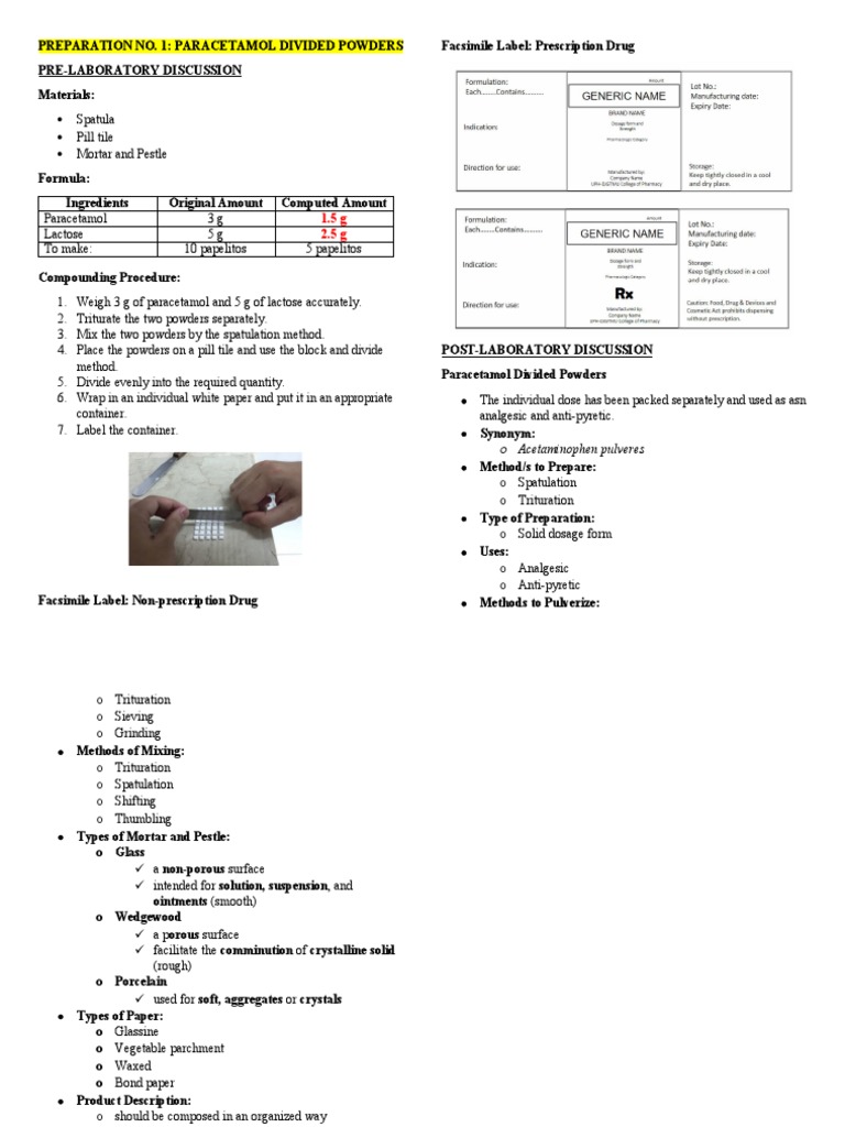 Paracetamol Divided Powder Preparation | PDF | Tablet (Pharmacy ...