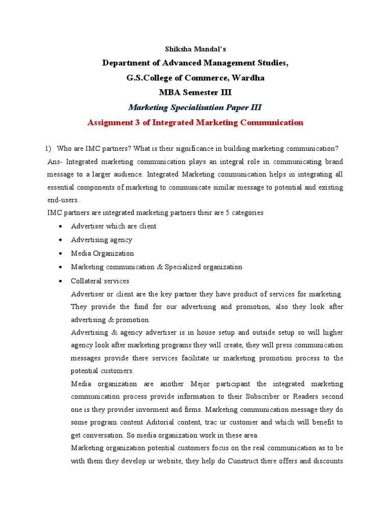 Digital Marketing Assignment 3 Pdf Marketing Communications Mc